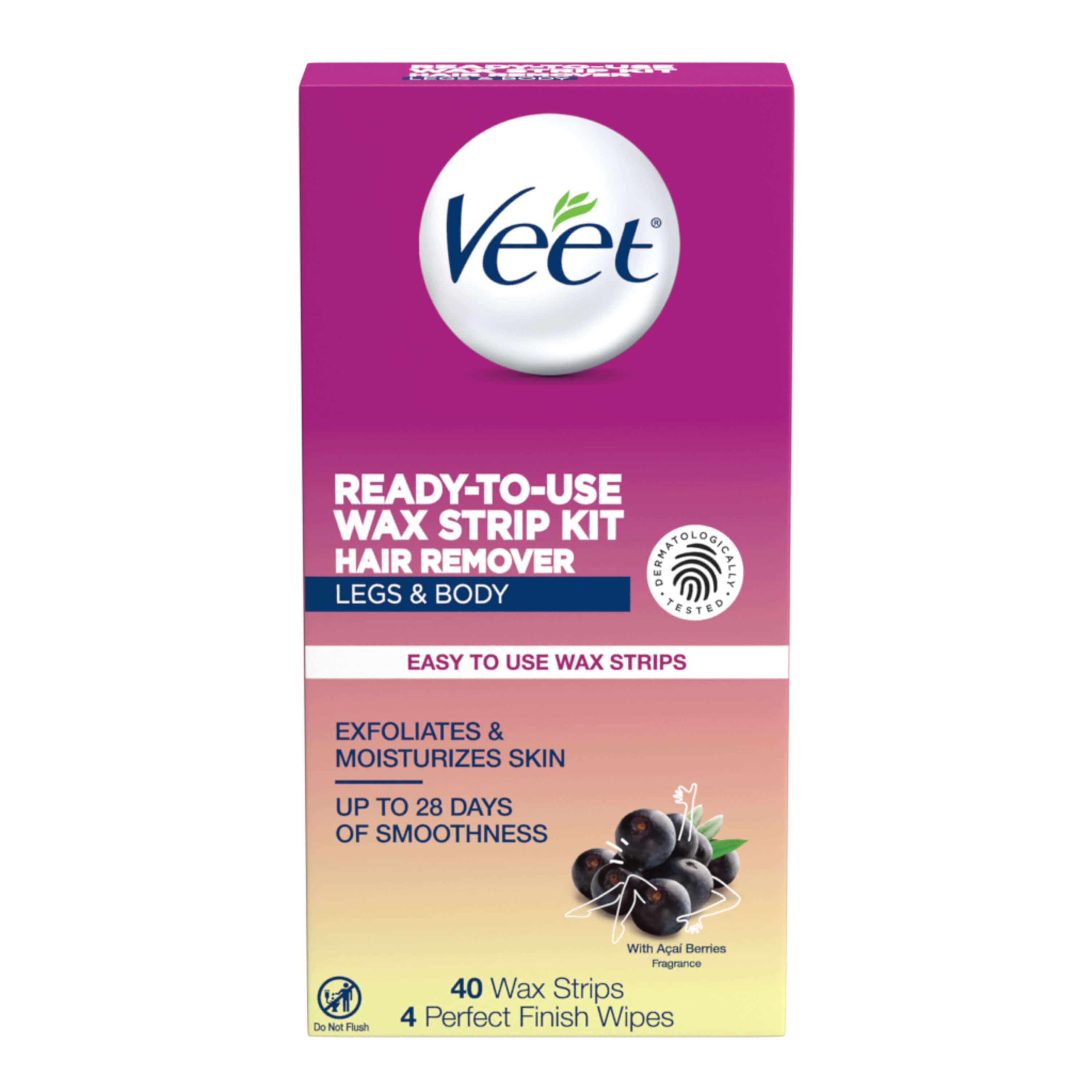 Veet Ready to Use Wax Strip Kit Hair Remover Legs Body 40CT Veet USA